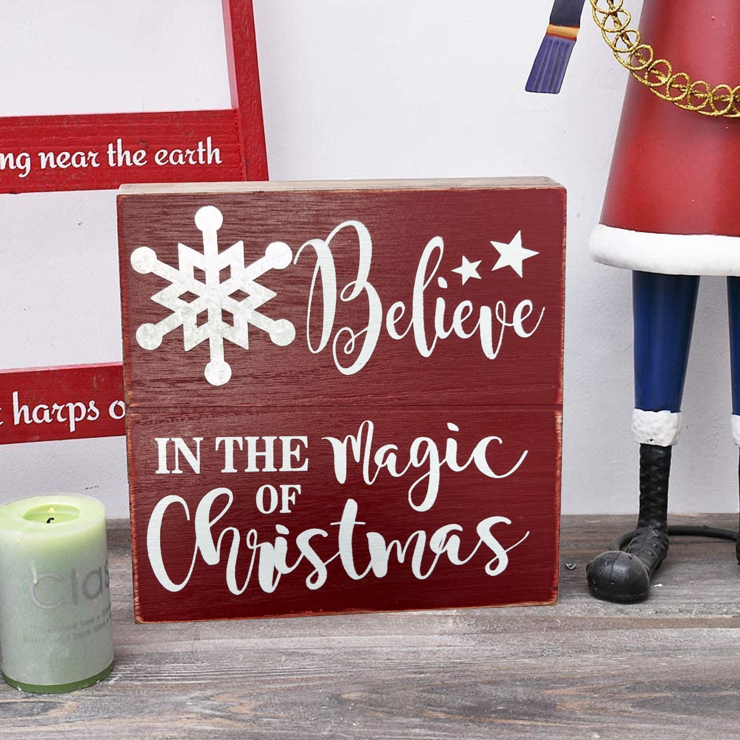 Christmas Standing Wooden Box Signs Tabletop Decorations Wood Christmas ...