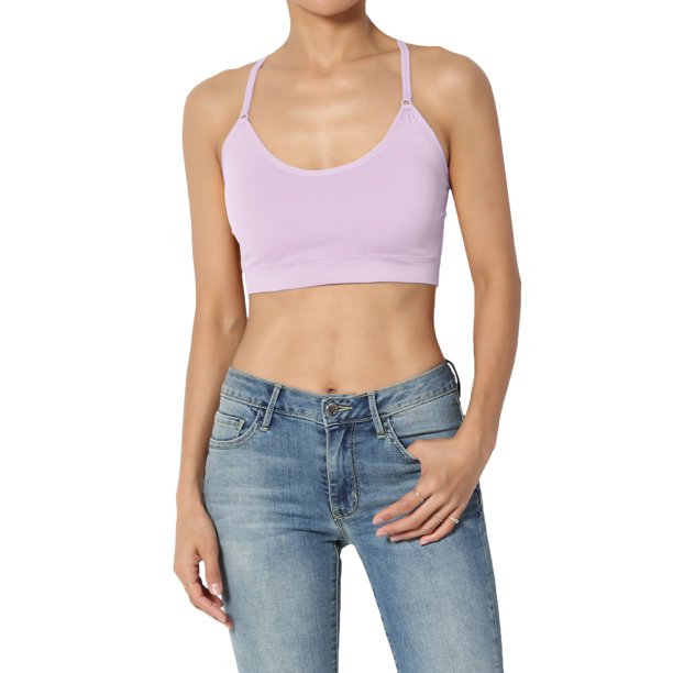 Themogan Womens Plus Removable Pad Cross Back Spaghetti Strap Bra Top