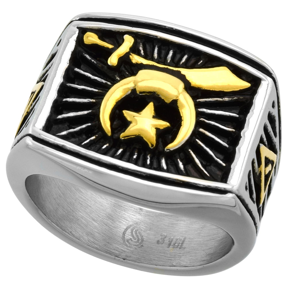 Stainless Steel Masonic Shriners Ring for Men Two Tone Rectangular 3/4 ...