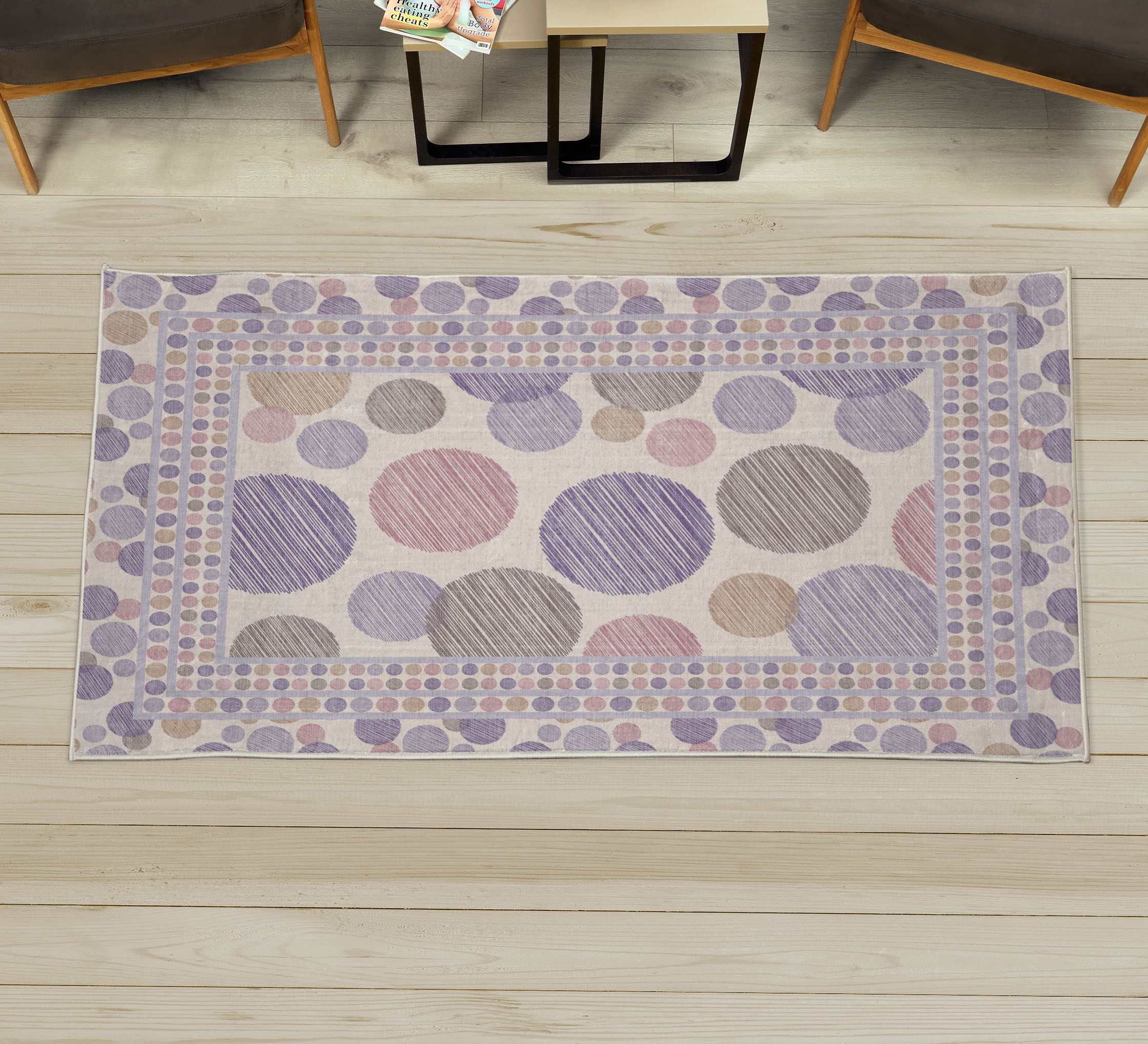 Geometric Decorative Rug, Scribble Style Striped Rounds and Dots in ...