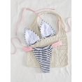 Black And White Stripes Triangle Tie-Front Bikini Set With Pink Straps ...