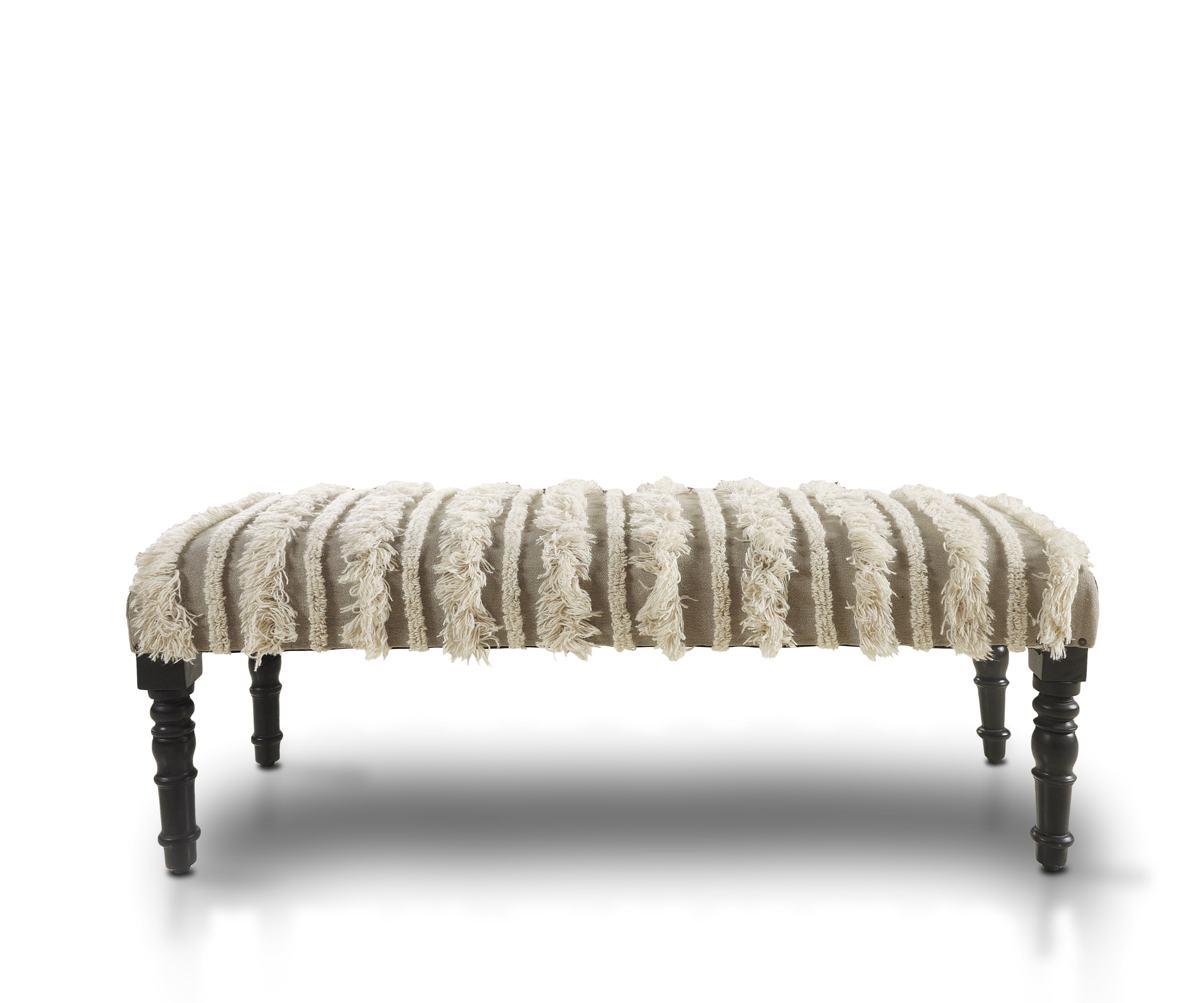 LR Home Funky Striped Fringed Tufted Cotton Indoor Bench, Cream ...