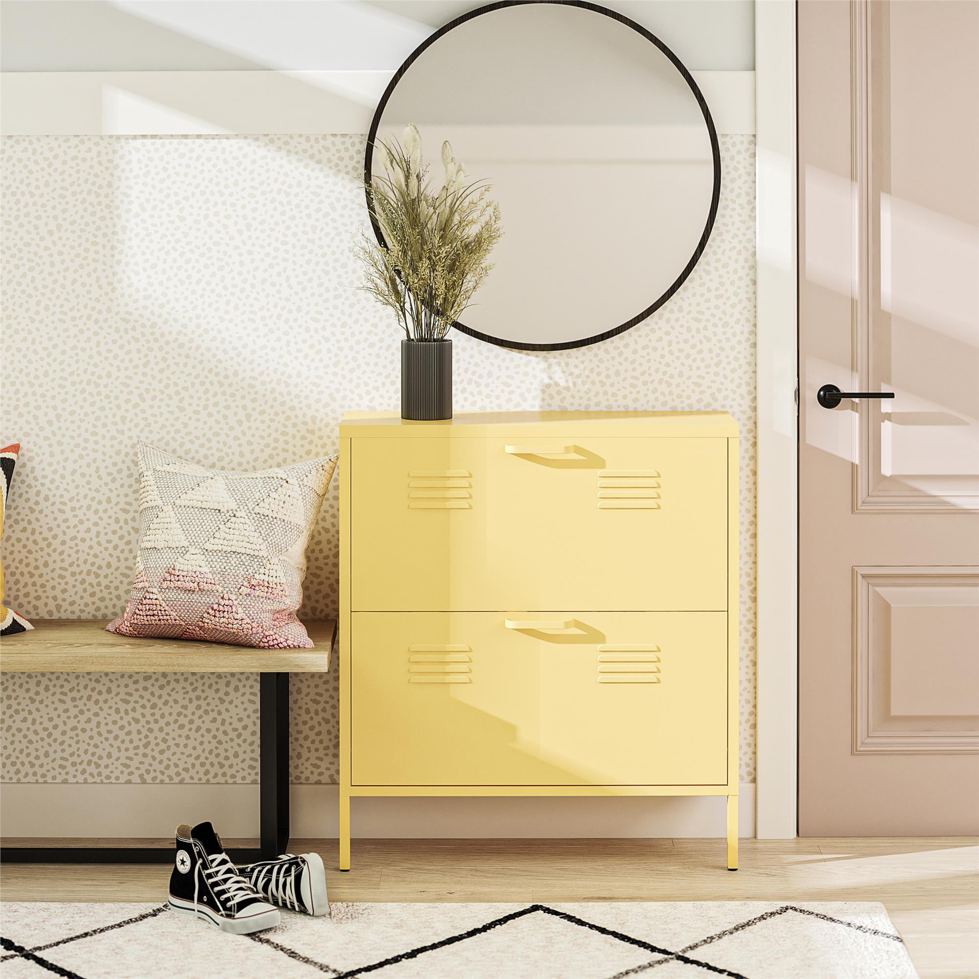 Novogratz Cache 2 Door Locker Style Metal Shoe Storage Cabinet, Yellow ...