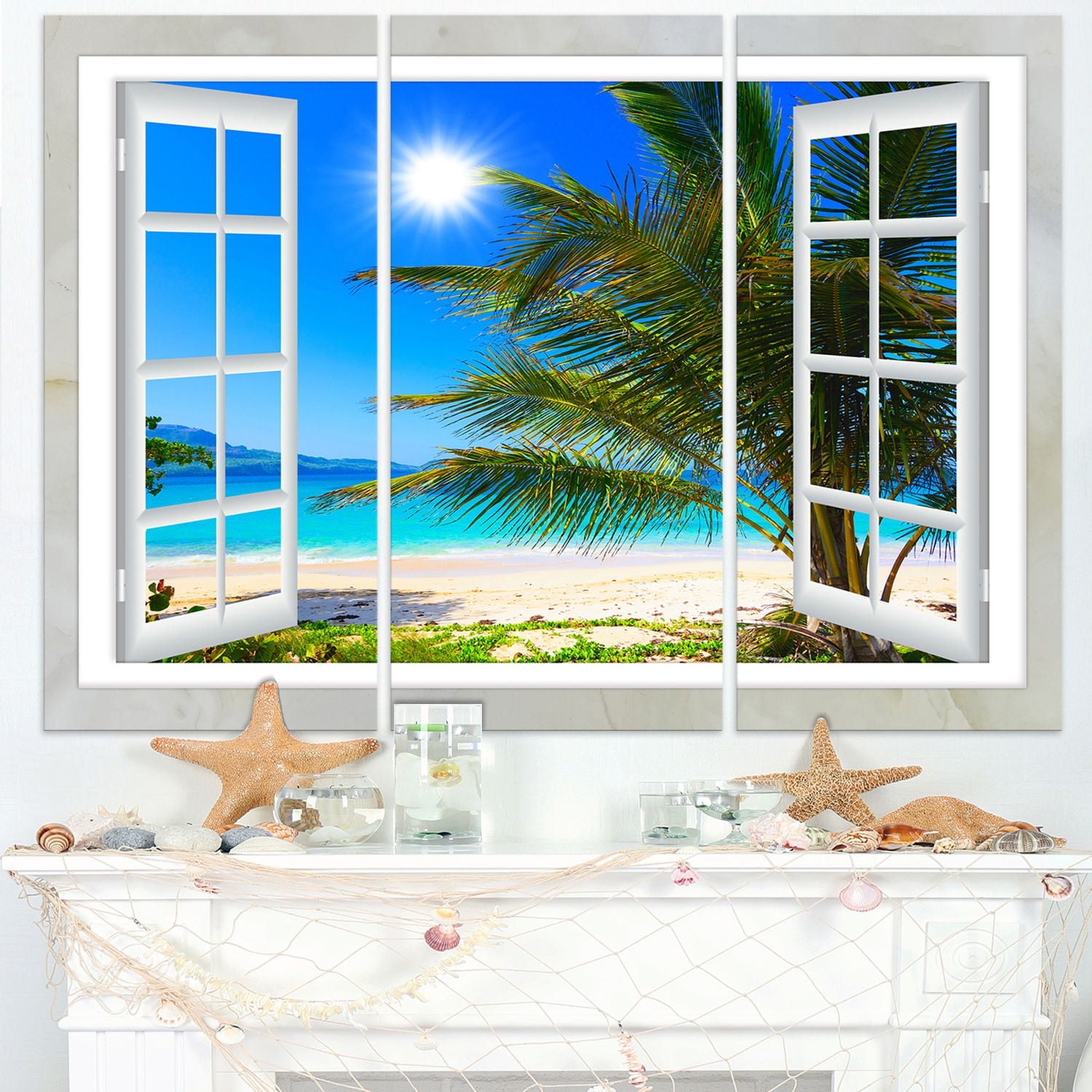 Click here for Designart Design Art Window Open To Beach With Pal... prices