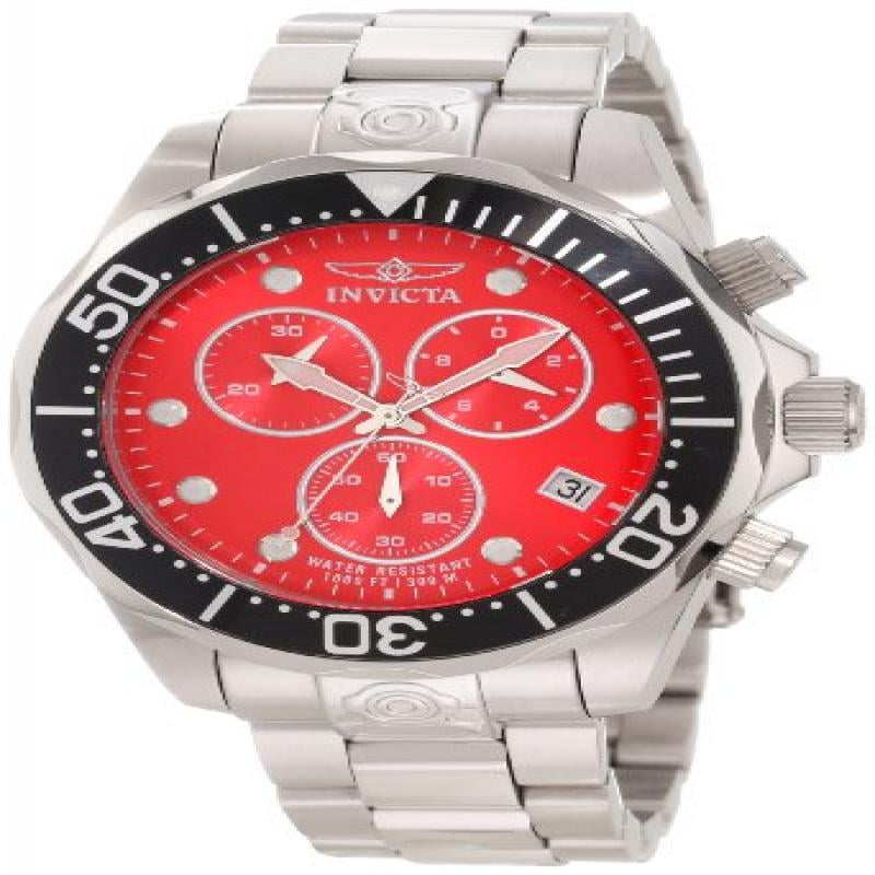 Invicta Men's 11486 Grand Diver Red Dial Stainless Steel Bracelet ...