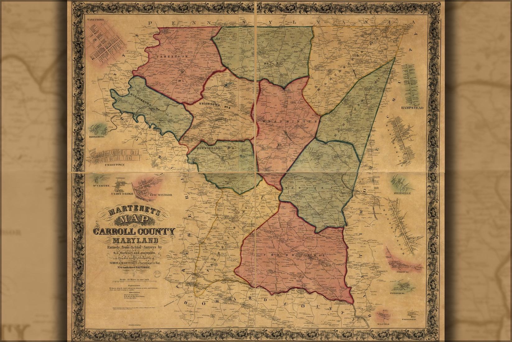 24"x36" Gallery Poster, Map of Carroll County, Maryland 1862 - Walmart.com