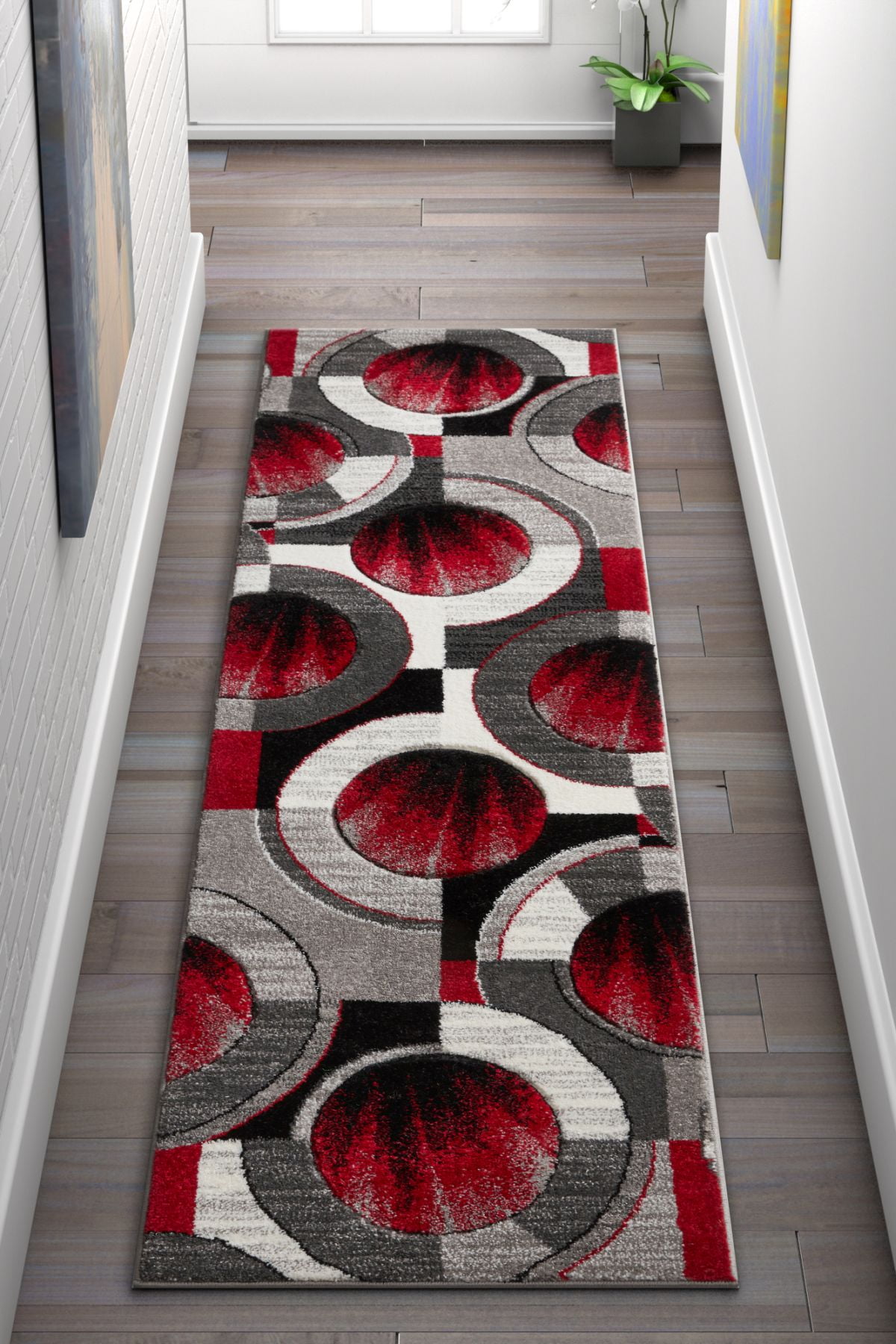 Well Woven Sunburst Red Light Grey Charcoal Modern Geometric 2' x 7 ...