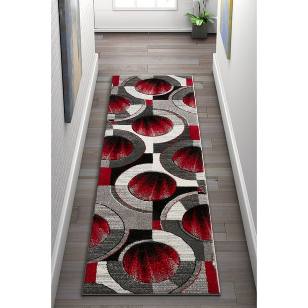 Well Woven Ruby Yolo Modern Contemporary Red Grey Abstract Shape 2' x 7 ...