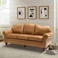 Genuine Leather 3 Seater Sofa with Rolled Arms Nailhead Trims Solid ...