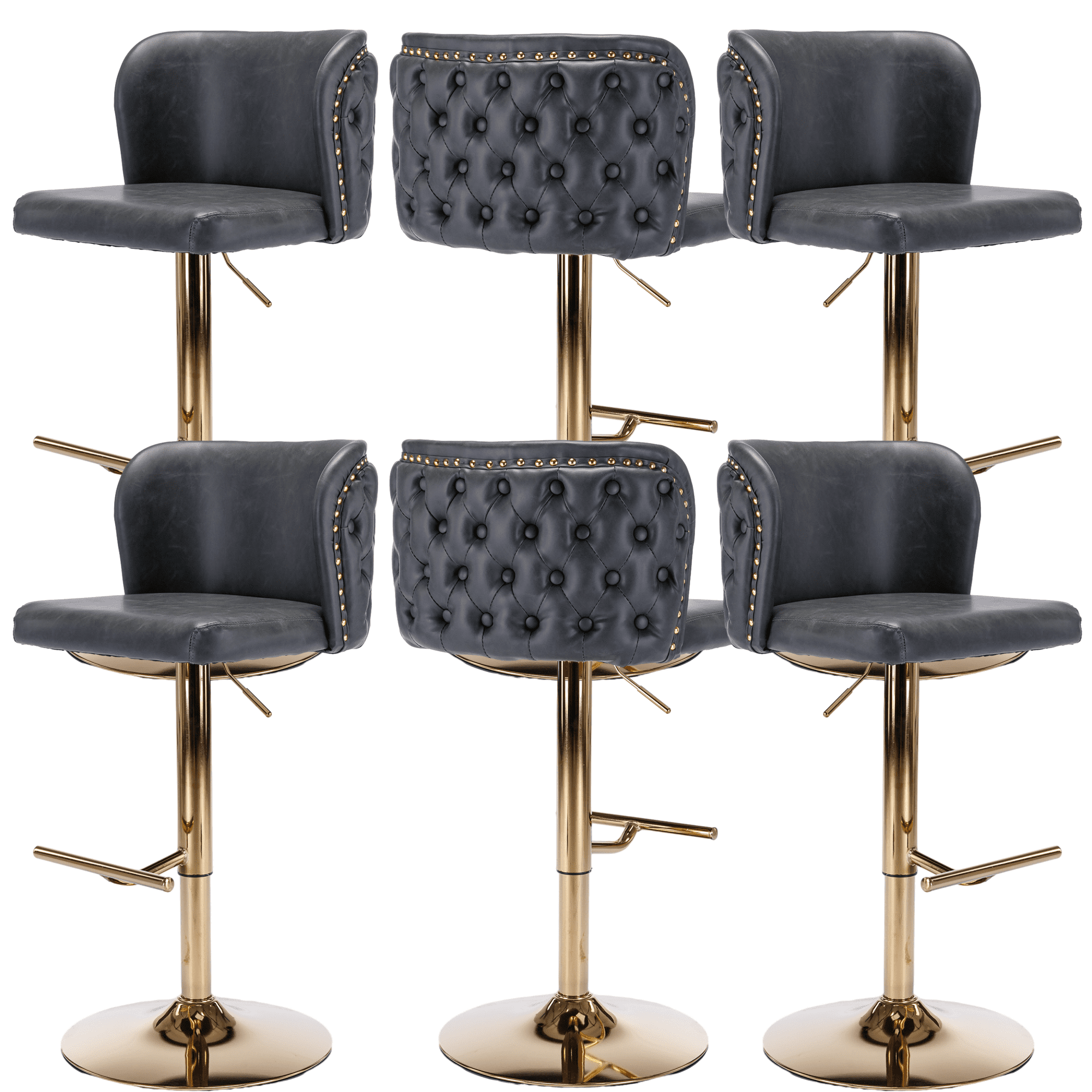 Round Kitchen High Bar Chairs with Golden Base PU Upholstered Bar Stool ...
