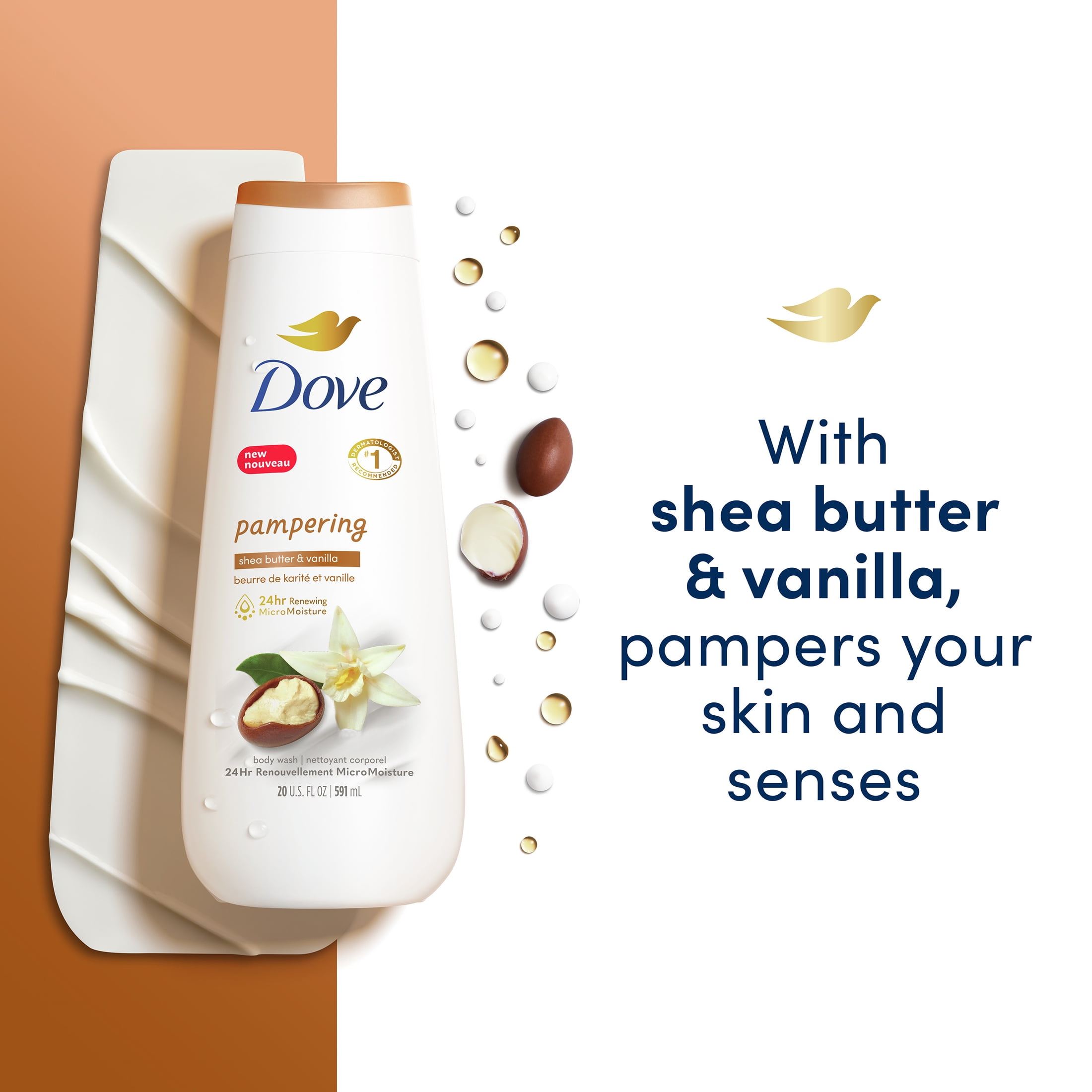Dove Moisturizing Pamper Body Wash for Women Shea Butter & Vanilla, 20 ...