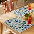 Placemats Set of 6 Green Blue Leaf Non-Slip Place Mat Spring Leaves ...