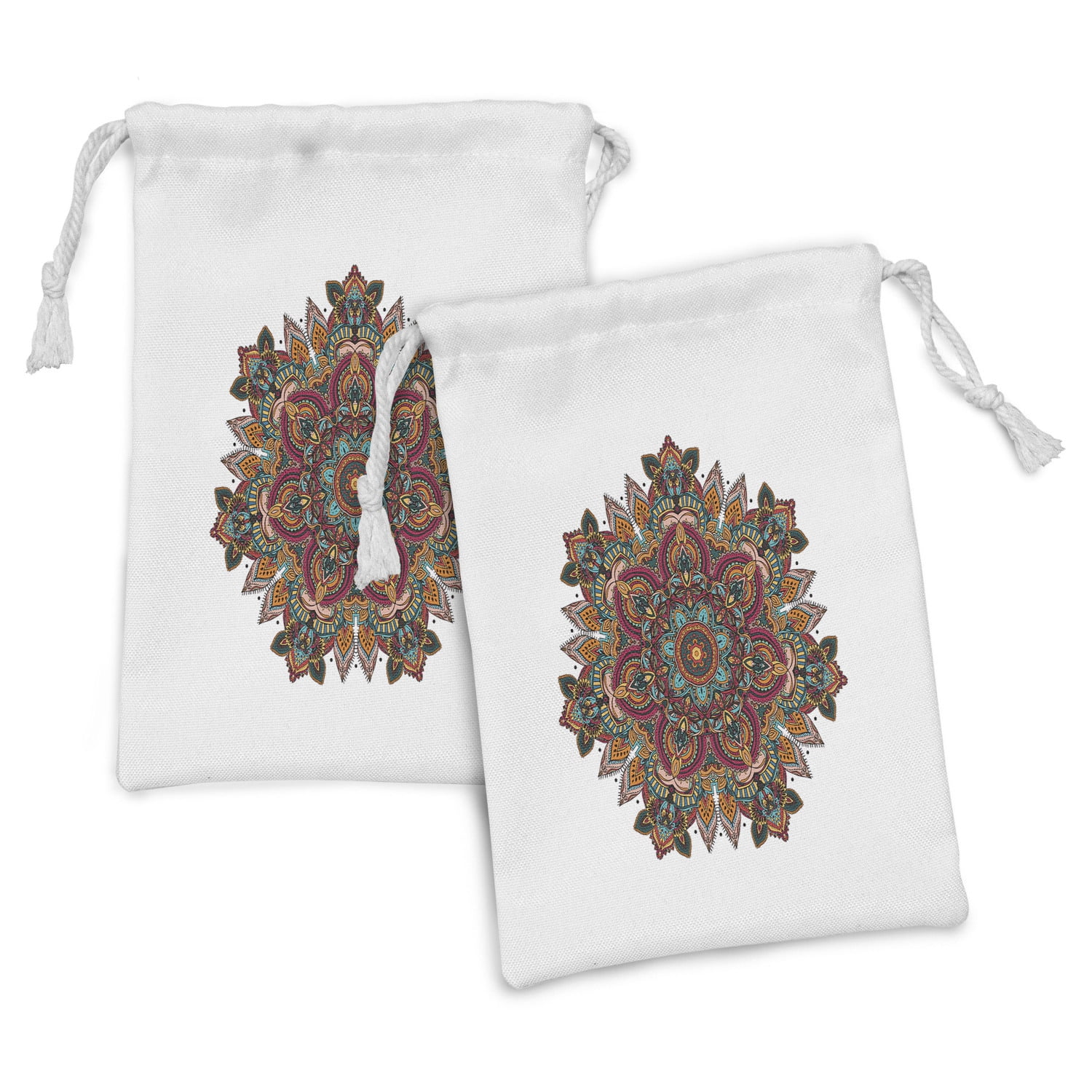 Mandala Fabric Pouch Set of 2, Mandala Design Unifying Centre Eastern ...
