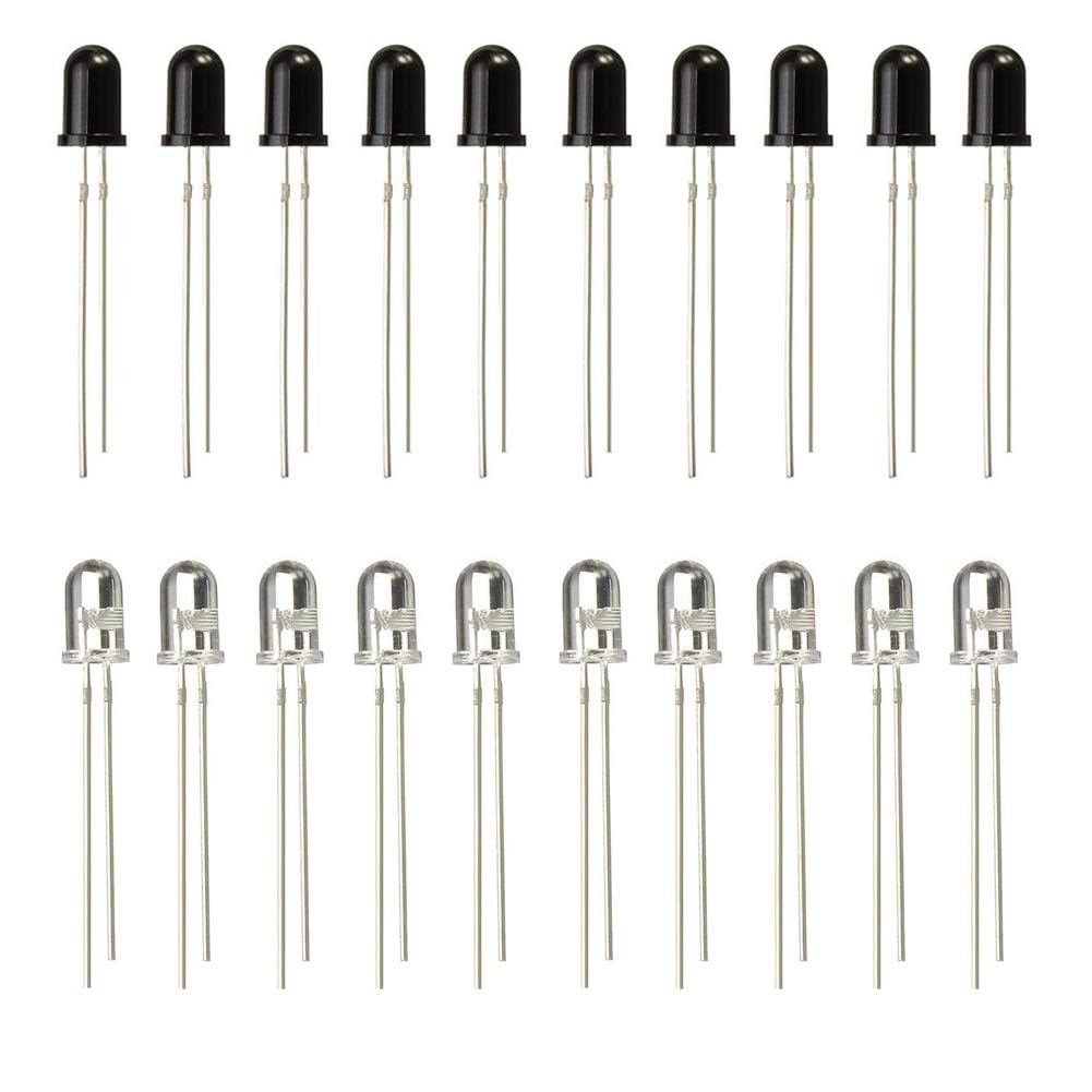 Treedix 20pcs 5mm 940nm LEDs Infrared Emitter and IR Receiver Diode ...