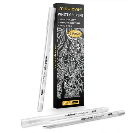 White Gel Pens, 3 Pack, Fine Point 0.8mm, Opaque White Archival Ink ...