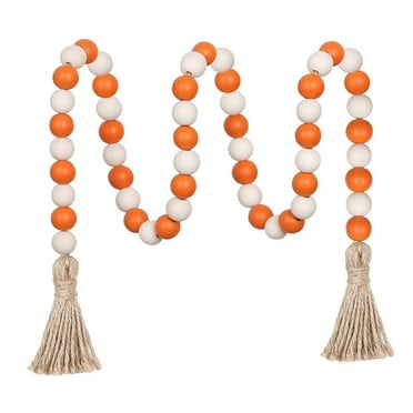 Easter Wood Bead Garland with Tassels,Farmhouse Rustic Natural Wooden ...
