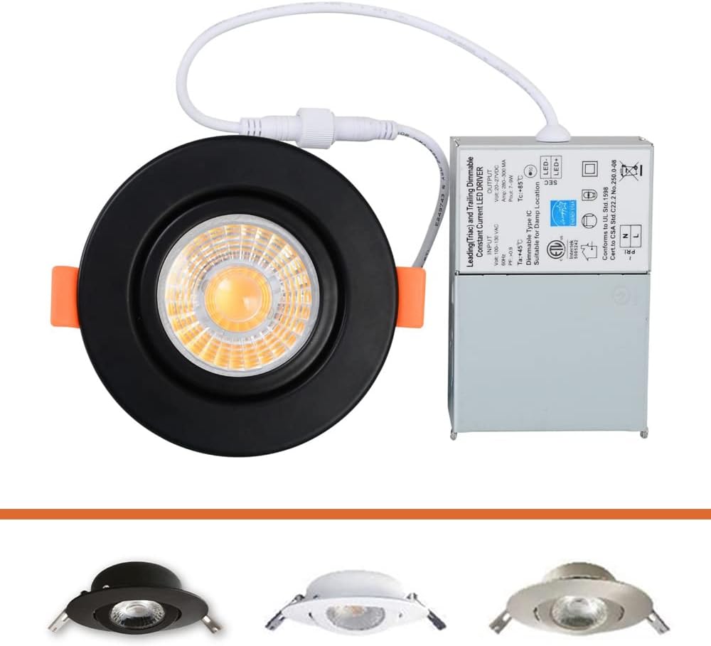 shiyou-3 Inch Airtight Gimbal Pot Light, Dimmable, 7W- 560LM Brightness ...