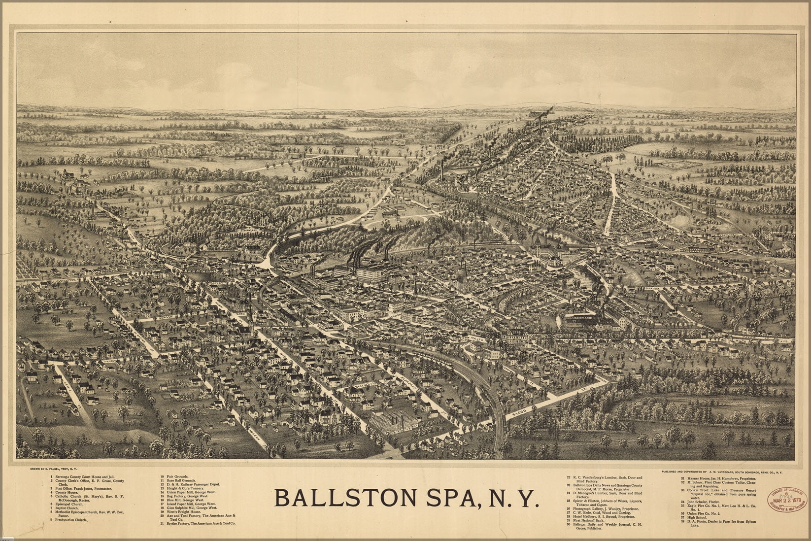 24"x36" Gallery Poster, birdseye view map of Ballston Spa, N.Y 1890 ...