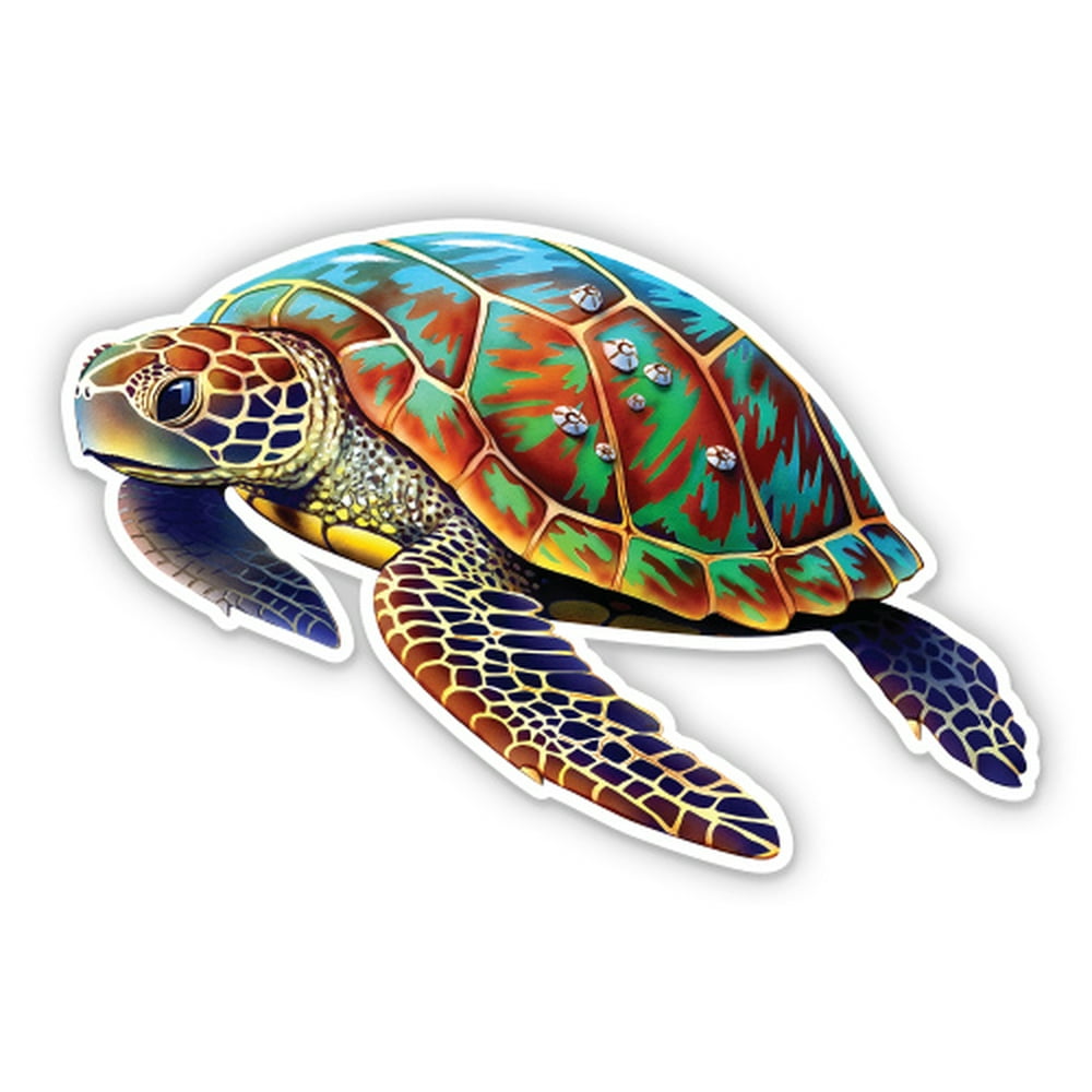 Pretty Colorful Sea Turtle Swimming - 8" Vinyl Sticker - For Car Laptop ...