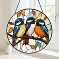 Decorative Bird Scene Window Accent, Hanging Art in Stained Glass Style ...