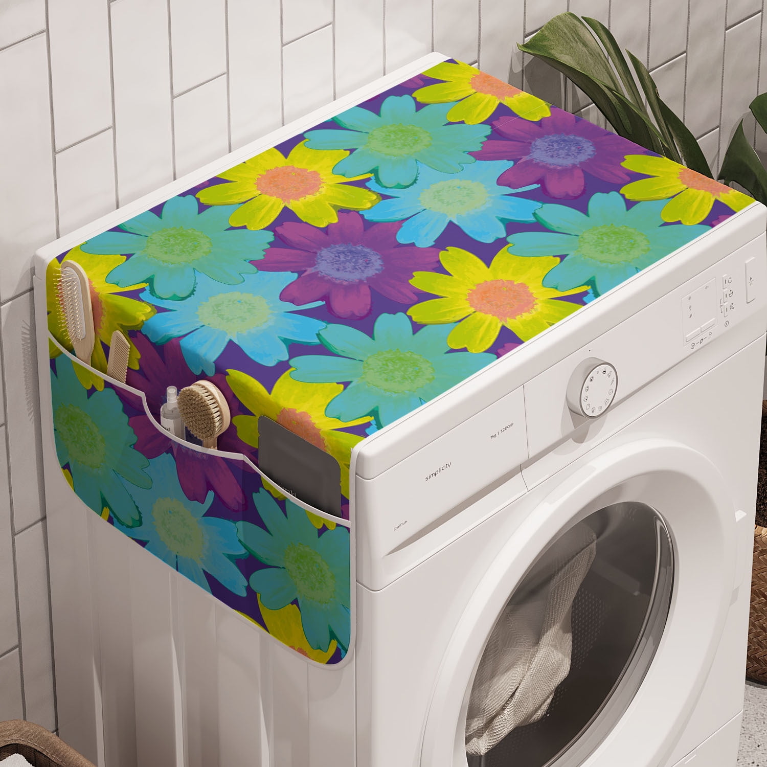 Floral Washing Machine Organizer, 90's Style Flowers Watercolor Style ...