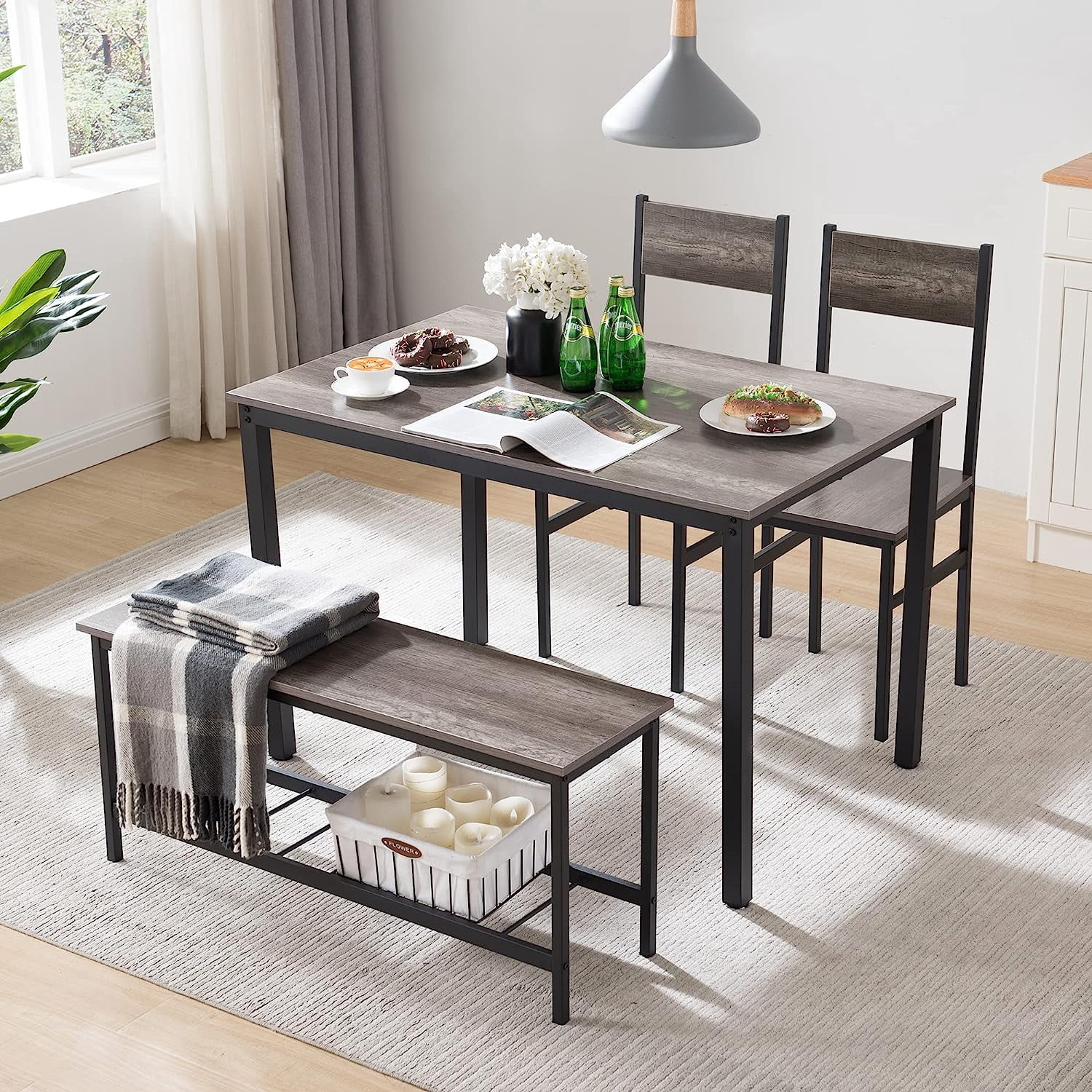 Kitchen Table Set for 4, Dining Table with 2 Chairs and 1 Bench and ...
