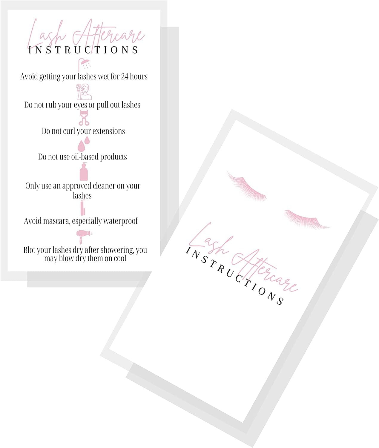 Lash Extension Aftercare Instructions Cards 50 Pack 2x3.5" inch ...