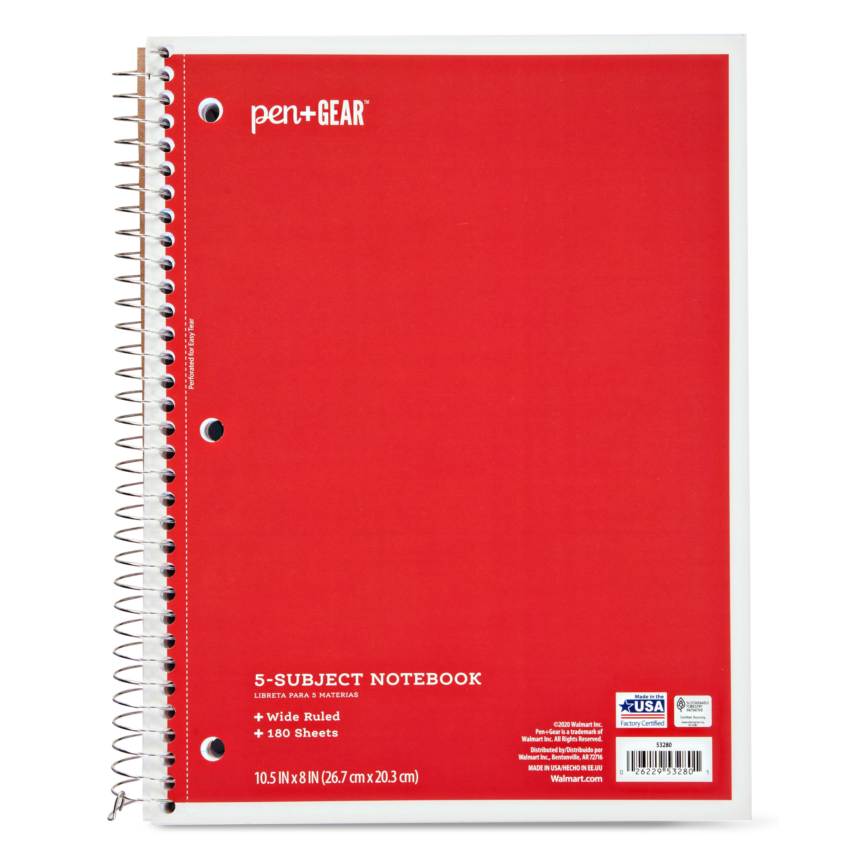 Pen Gear Wide Ruled 5 Subject Spiral Notebook Red 10 5 X 8 180 pen-gear-wide-ruled-5-subject-spiral-notebook-red-10-5-x-8-180