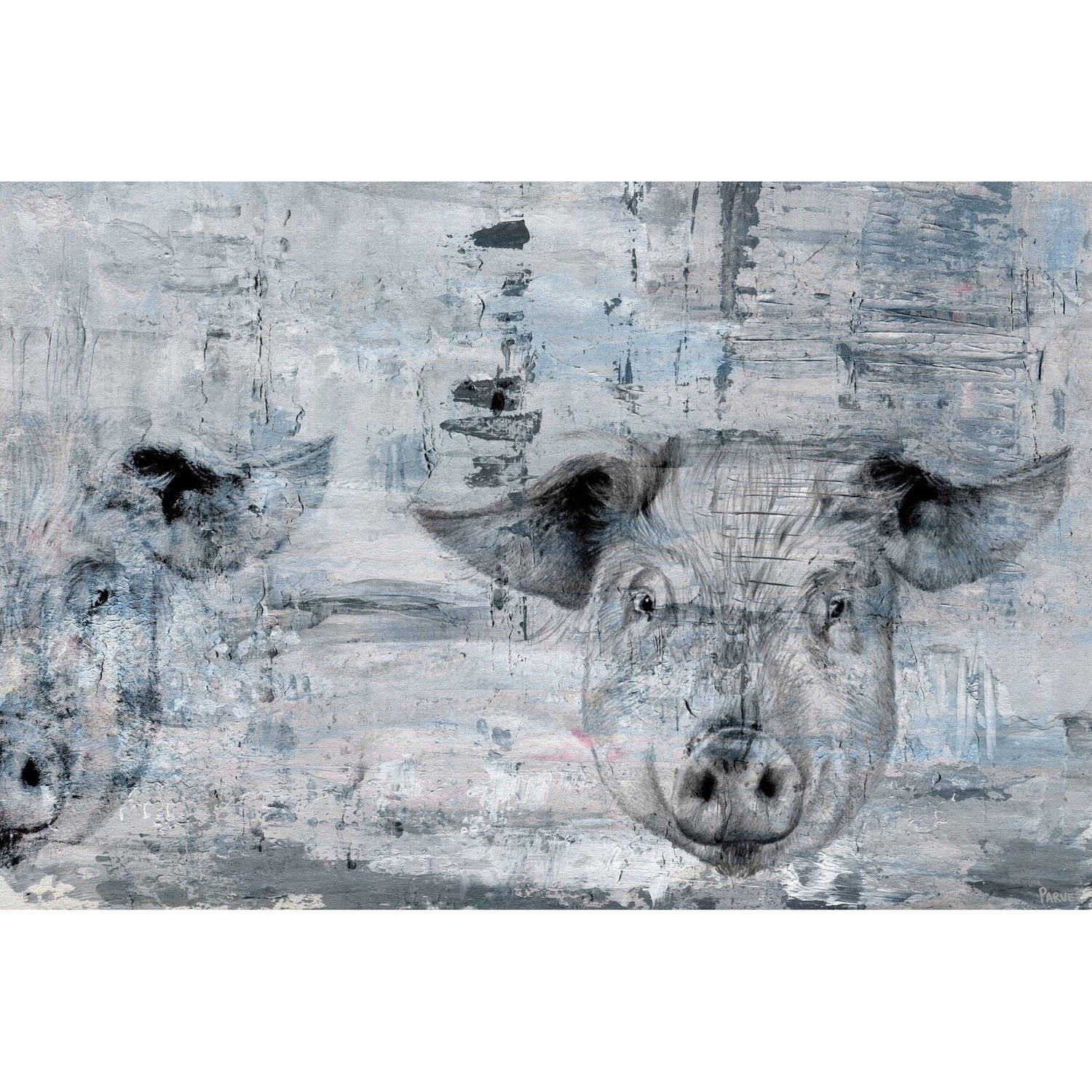 "Blue Pigs" Painting Print on Wrapped Canvas - Walmart.com