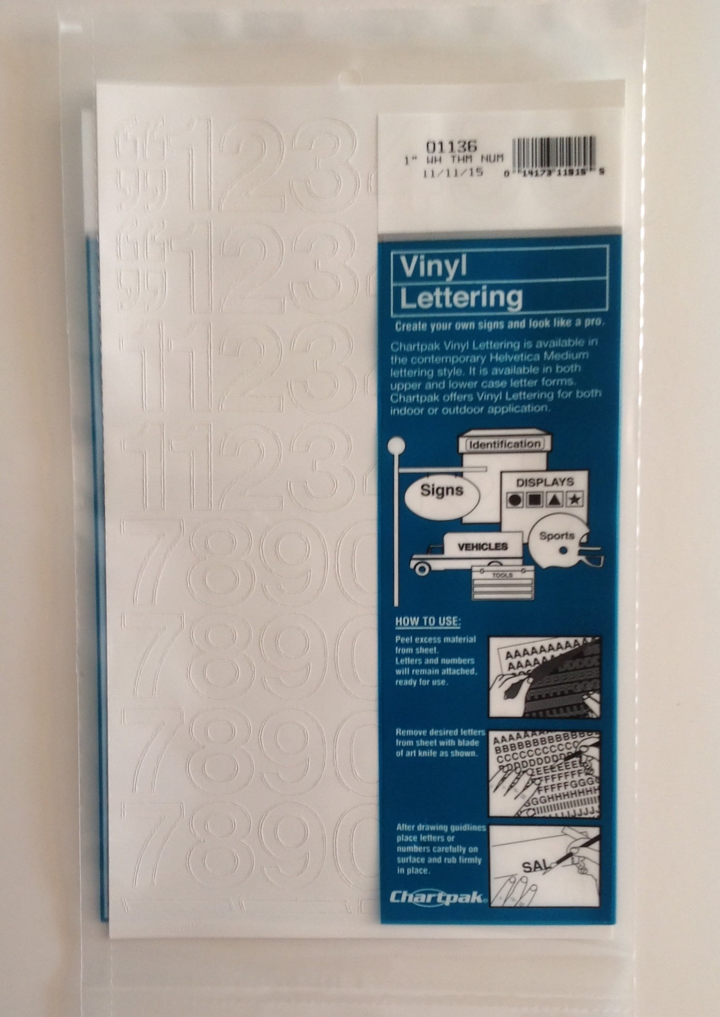Chartpak 1-inch White Stick-on Vinyl Numbers (01136), 5 PACKS - Walmart.com