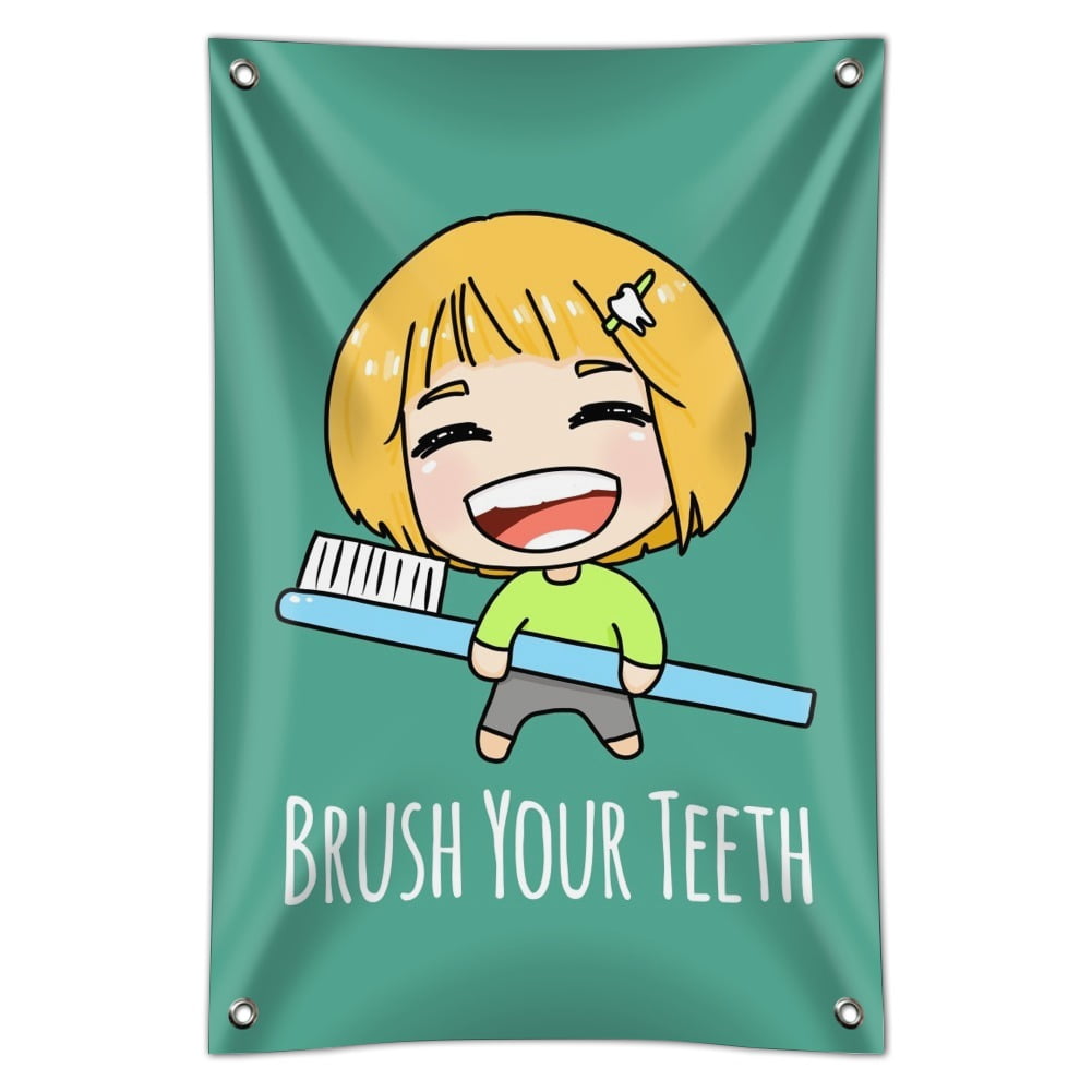 Brush Your Teeth Toothbrush Kawaii Chibi Home Business Office Sign ...