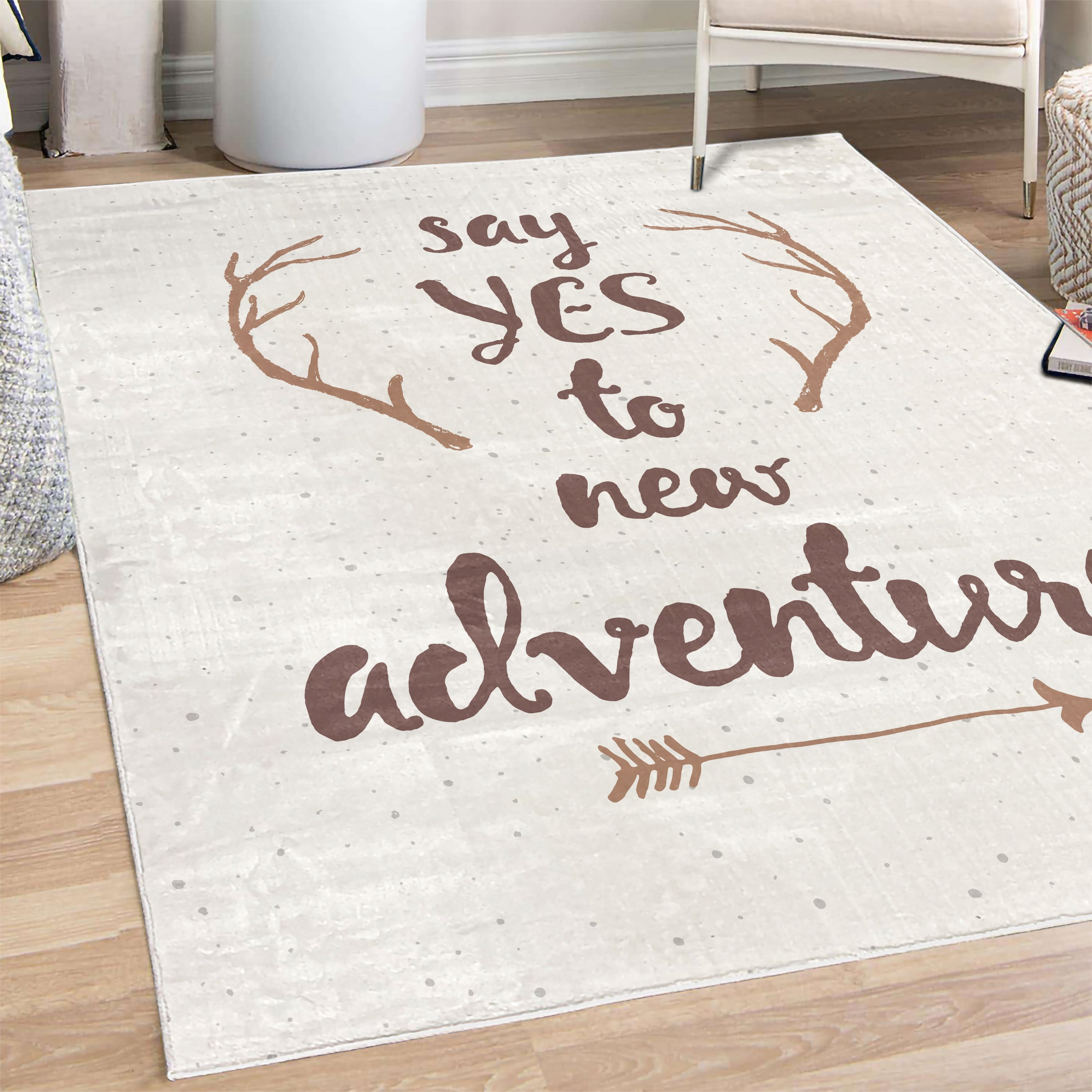 Adventure Decorative Rug, Calligraphic Words Antlers and Arrow on ...