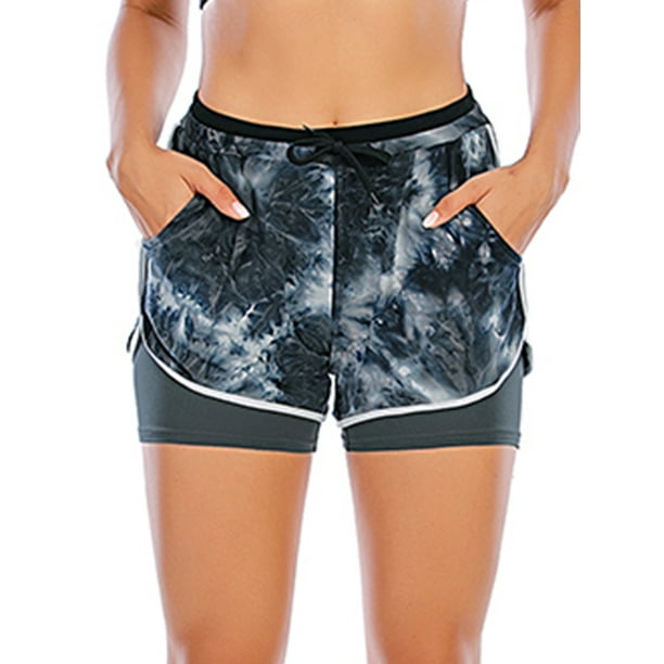 Dodoing Dodoing Womens Double Layer Running Yoga Shorts Quick Dry