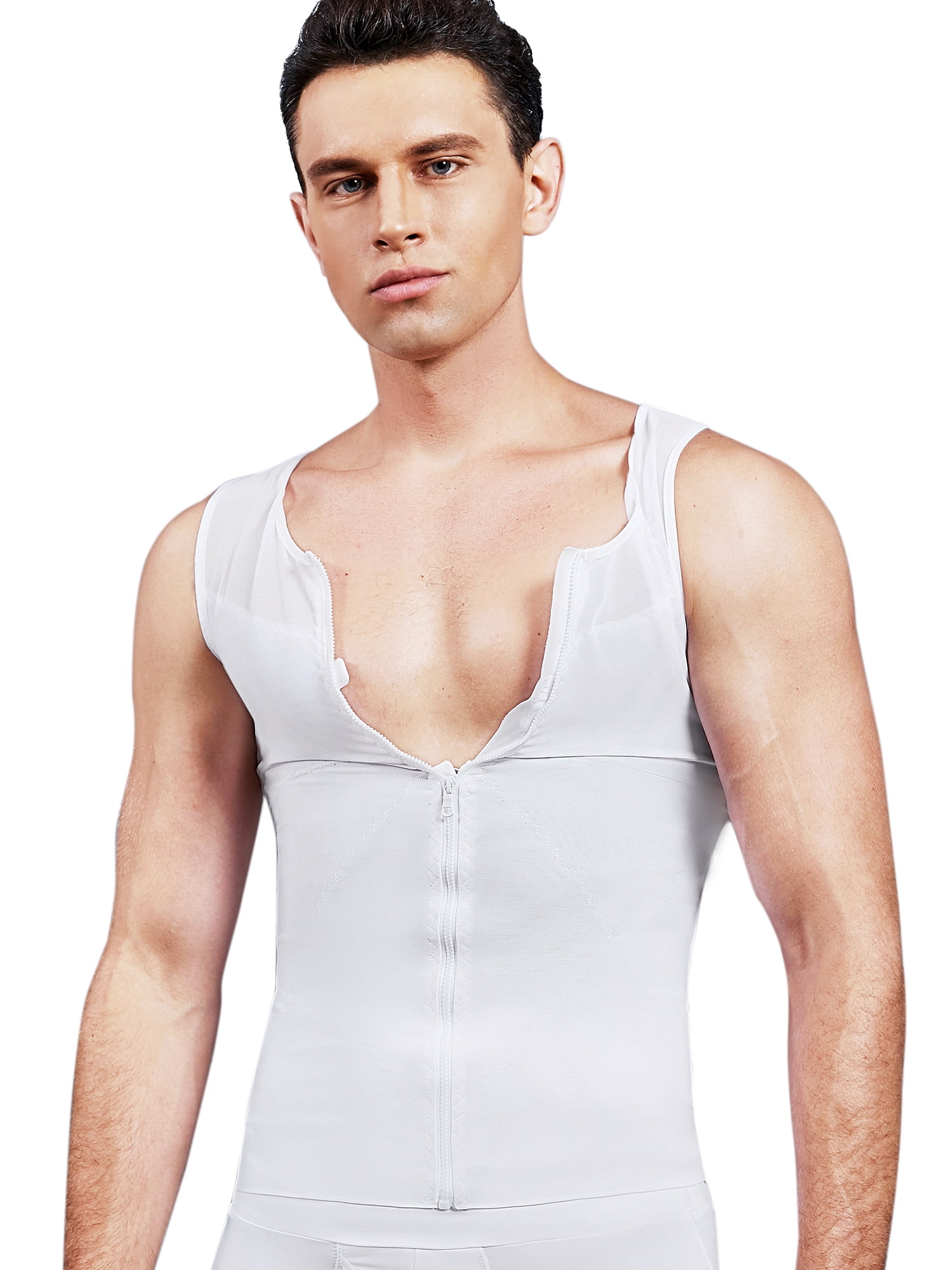 Vaslanda Mens Compression Shirt Slimming Body Shaper Vest Zipper Waist