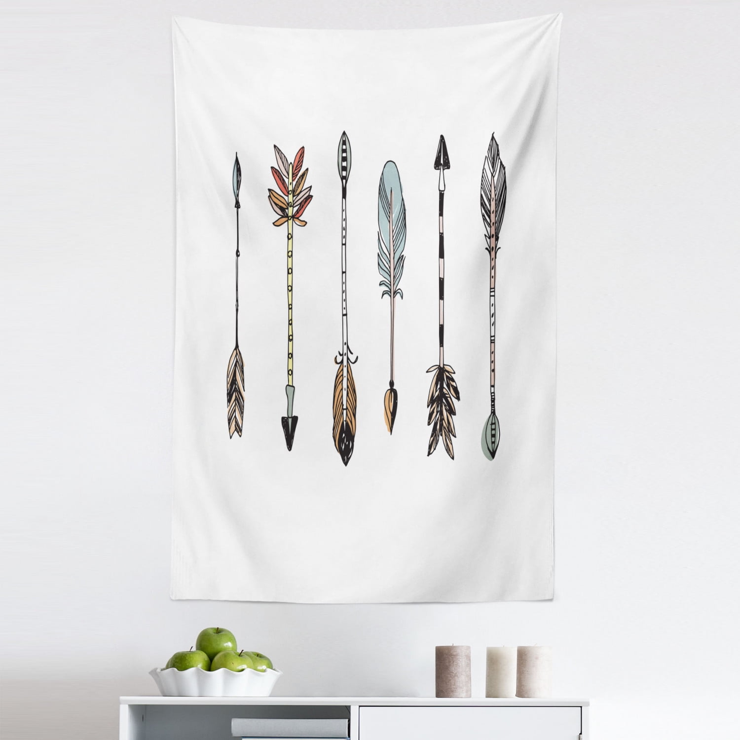 Feather Tapestry, Prehistoric Hipster Style Long Tribal Arrows Drawn by ...