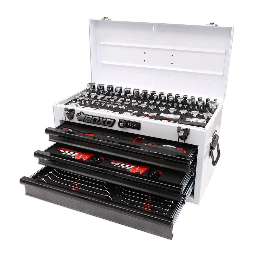 Boxo USA Heavy Duty 185pcs Metric & SAE Tool Set with 3 Drawers Carry ...