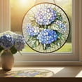 Stained Glass Blue Hydrangea Suncatcher, Round Floral Window Hanging ...