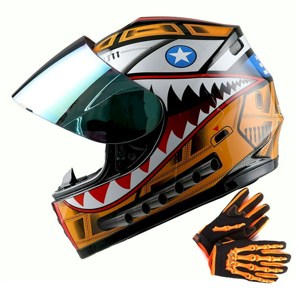WOW Youth Motorcycle Full Face Helmet Street Bike BMX MX Kids B15 Shark Orange + MX Skeleton ...