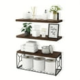 2+1-Pack 16-Inch Floating Bathroom Shelves (Brown/Black) - Wall-Mounted ...