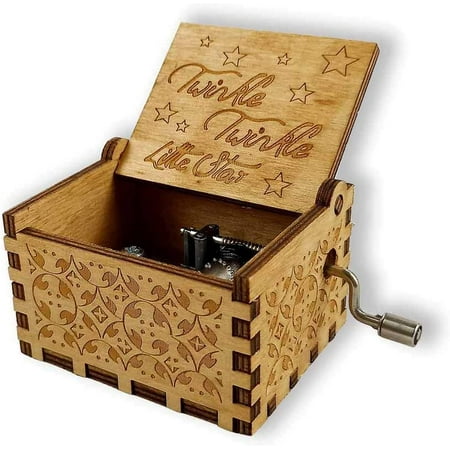 Wooden Hand Crank Music Box Carved Decorative Music Box Antique Wooden ...