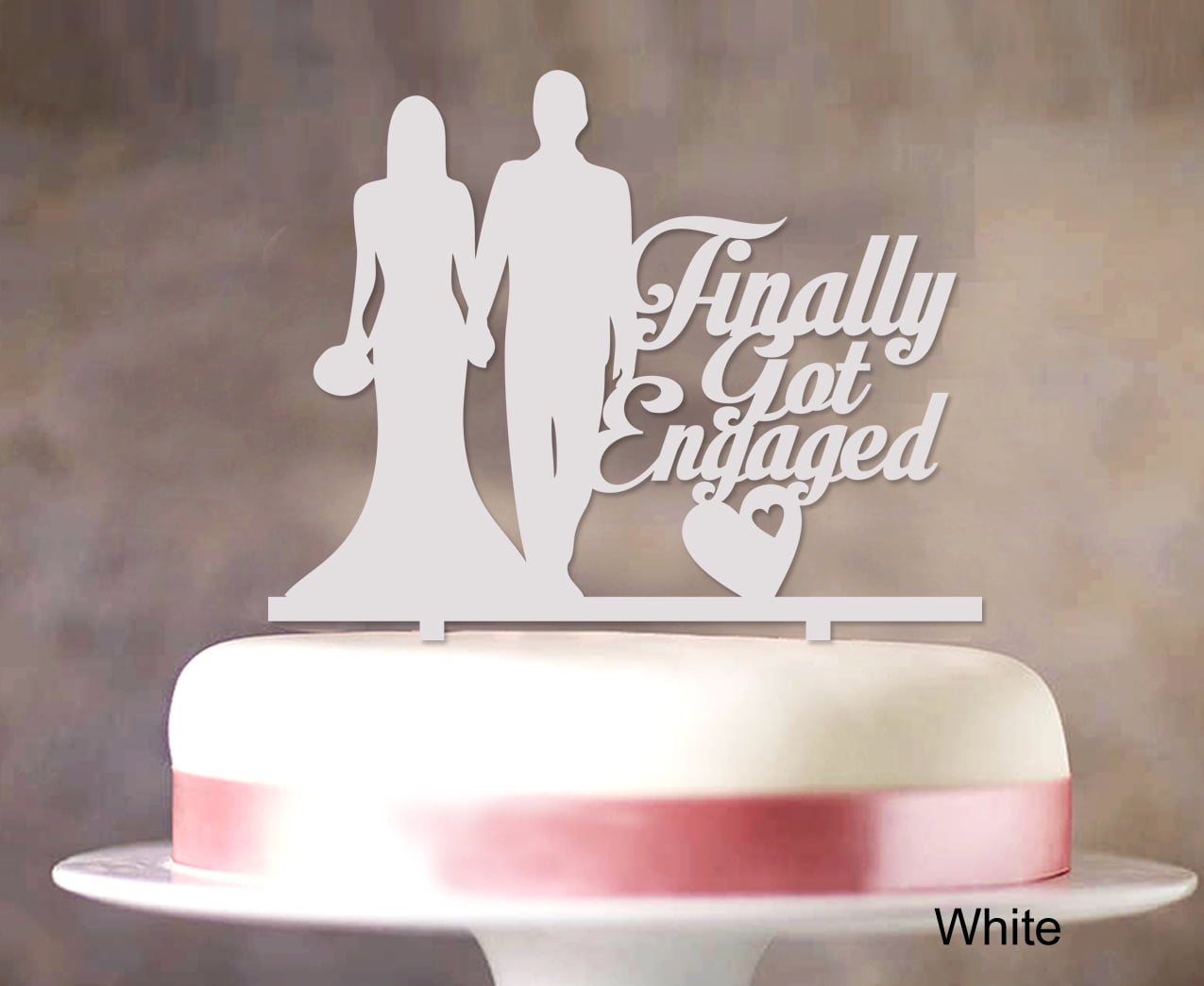 """Finally Got Engaged"" Wedding Cake Topper White Cake Topper Color ...