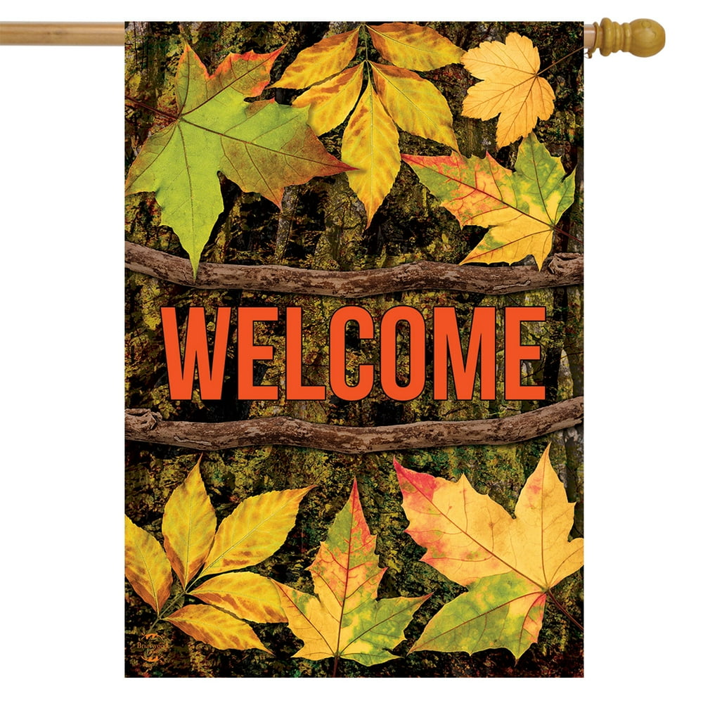 Outdoors Welcome Fall House Flag 28" x 40" Autumn Turning Leaves ...