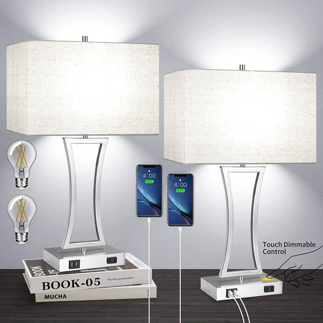Set of 2 Touch Control Table Lamp with 2 USB Ports,Dimmable - Walmart.com