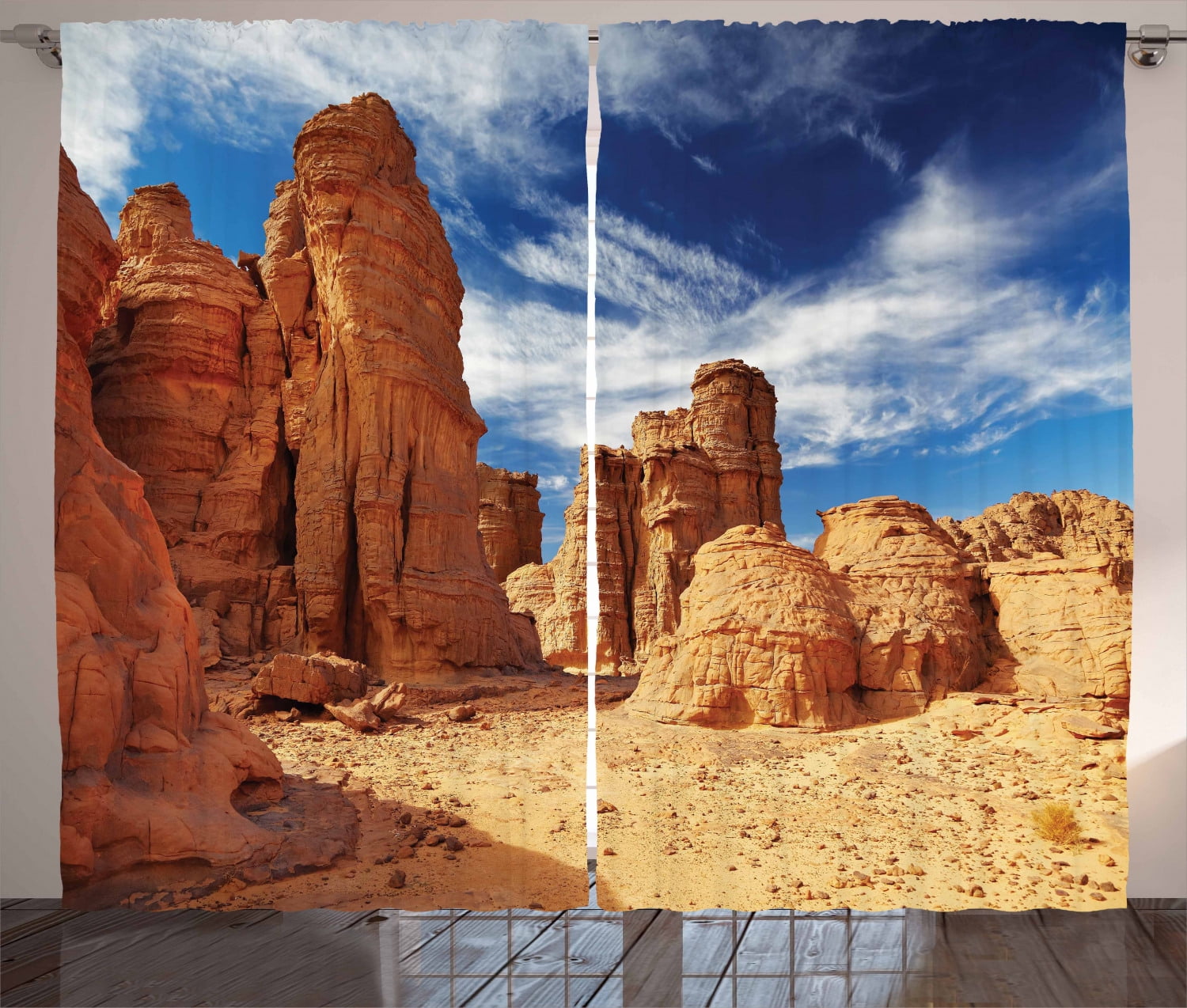 Desert Curtains 2 Panels Set, Bizarre Sandstone Cliffs in Sahara Desert ...