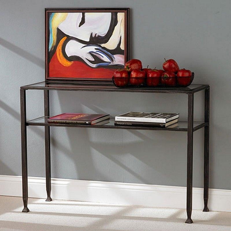 Black Metal Console Sofa Table with Glass Top and Shelves - Walmart.com