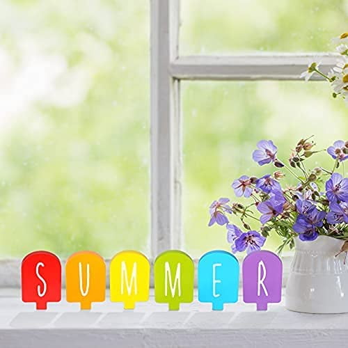 6 Pieces Summer Popsicle Sign Wooden Blocks, Rustic Summer Wood Block ...