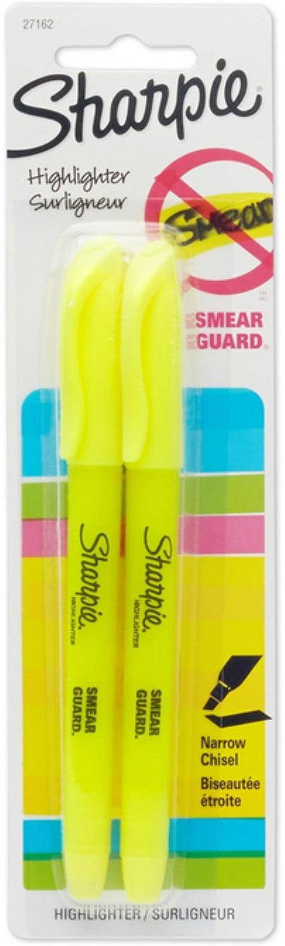 Sharpie Pocket Accent Highlighters, Narrow Chisel, Yellow 2 ea (Pack of ...