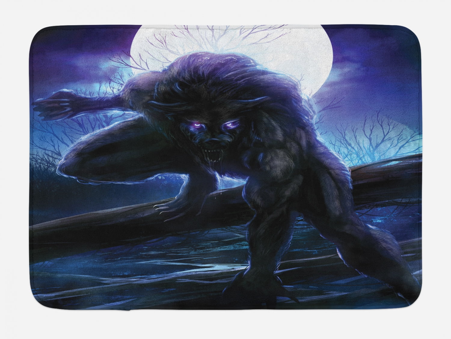 Fantasy World Bath Mat, Surreal Werewolf with Electric Eyes in Full ...