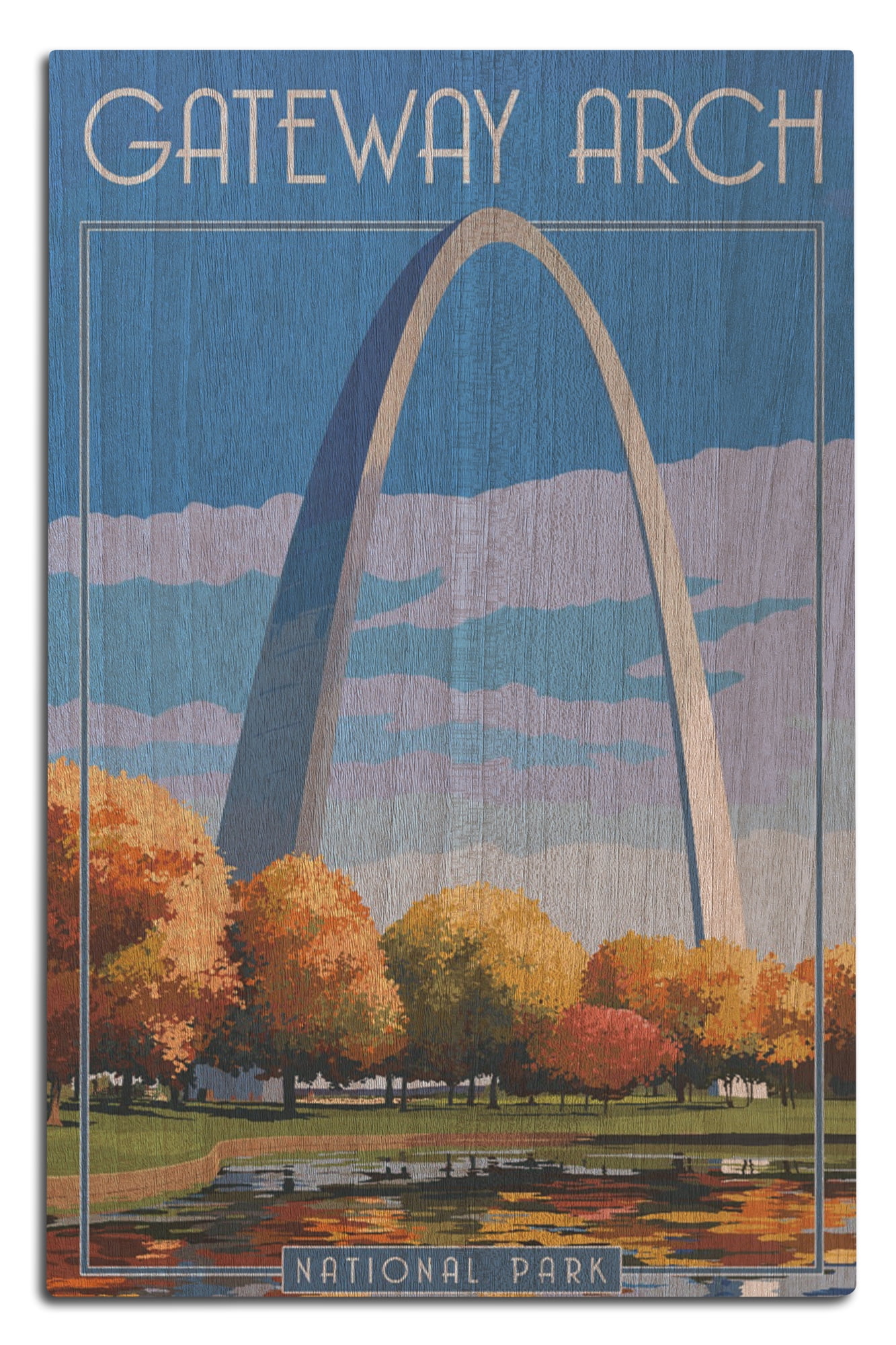 Gateway Arch National Park, Arch and Trees in Fall Birch Wood Wall Sign ...