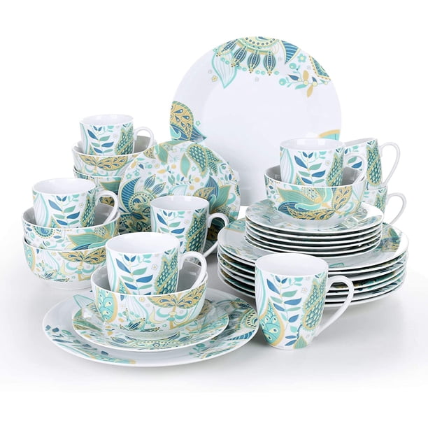 VEWEET, Series ELINA, 32-Piece Porcelain Dinnerware Set, Colourful ...